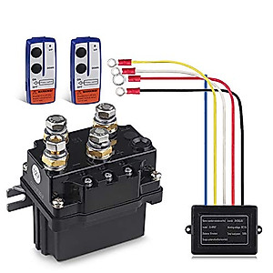 WATERWICH 12V 500A Winch Solenoid Relay Contactor+2pcs Wireless Winch Remote Control Kit with 6 Protecting Caps Universal for Truck Jeep ATV SUV 5500-12000lbs Winch
