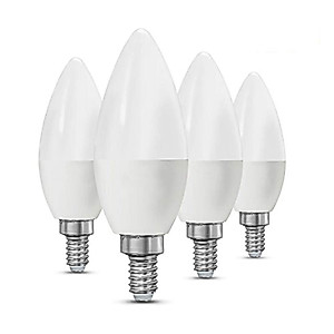 CTKcom 5W E14 Base LED Candelabra Bulbs(4 Pack)- 60Watt Light Bulbs Equivalent E14 Base C37 Daylight White 6000K LED Candle Light Bulb,Ceiling Fan Lights,Decorative LED Bulb,650LM,UL-Listed,AC 85-265V
