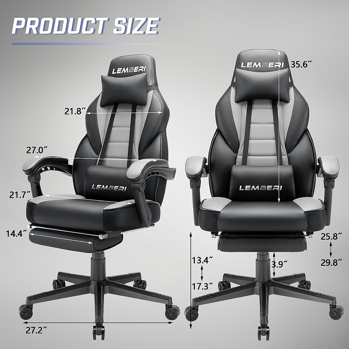 LEMBERI Gaming Chairs with Footrest,Ergonomic Video Game Chairs for Adults,Big and Tall Chair 400lb Weight Capacity, Racing Style Computer Gamer Chair with Headrest and Lumbar Support