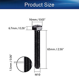 Yinpecly M10x65mm Hex Head Screw Bolts Fastener Grade 8.8 Carbon Steel Black 10pcs