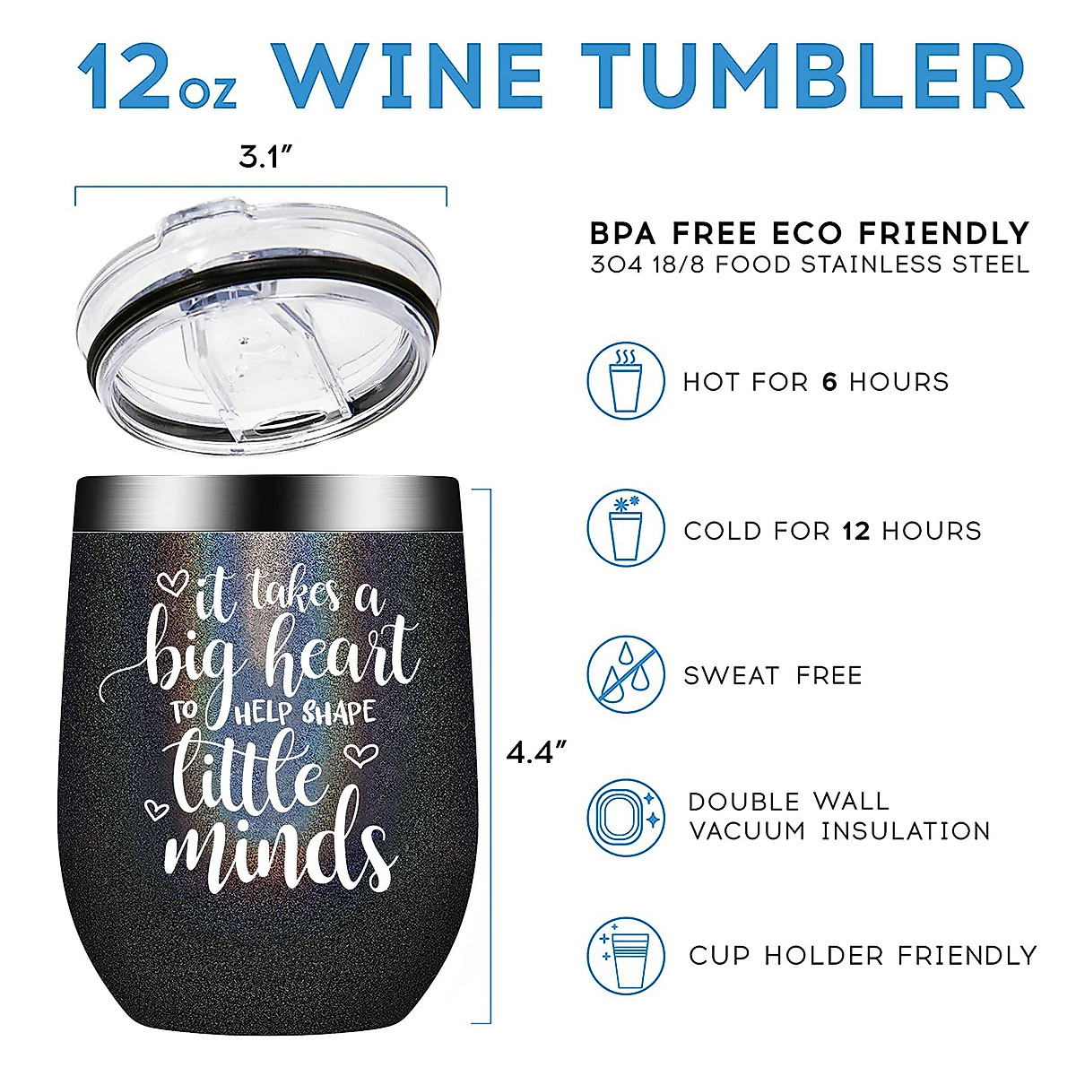 Teacher Appreciation Gifts for Women Men Best Teacher Gifts Teacher Birthday Gifts Teacher Tote Bag Canvas Teachers End of Year Thank you Christmas Present Teacher Wine Tumbler with Straw Black