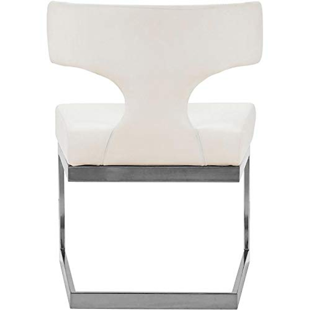 Meridian Furniture Alexandra Collection Modern | Contemporary Upholstered Dining Chair with Durable Metal Base, 22" W x 22" D x 29" H, White Faux Leather, Chrome