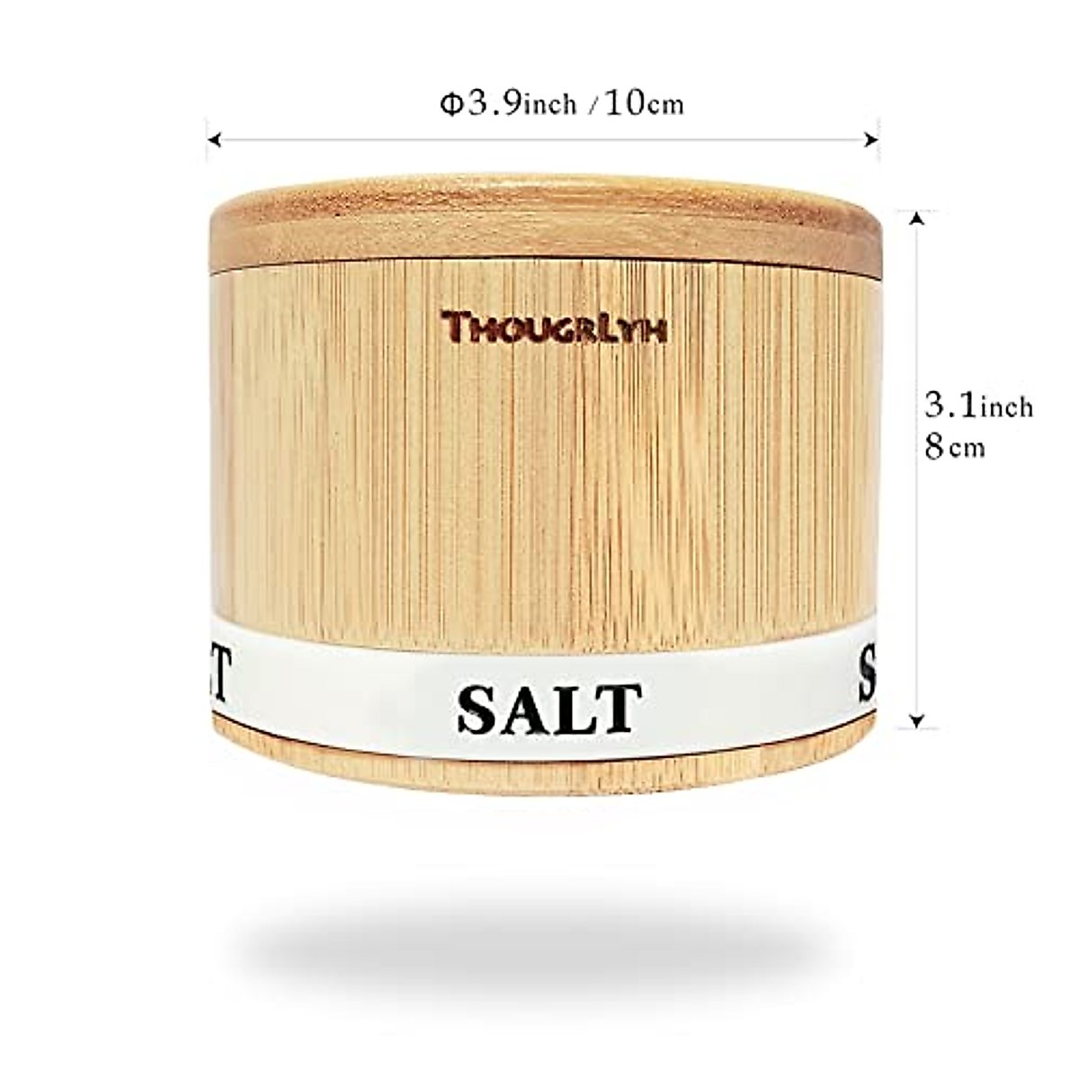 ThougrLyh Salt Box Bamboo Salt Container with Swivel Lid with magnetic To Easily Open And Seal Salt Cella With Spoon for Storing Salt Pepper Sugar Herbs Small Spice Box
