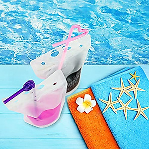 50 PCS Stand-Up Plastic Drink Pouches Bags with 50 Drink Straws, Heavy Duty Hand-Held Translucent Reclosable Ice Drink Pouches Bag, Non-Toxic, for Smoothie, Cold & Hot Drinks