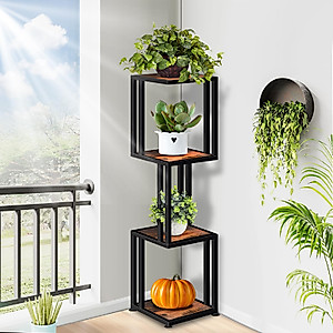 4 -Tier Corner Shelf Stand, 47'' Tall Industrial Corner Shelves, Heavy Duty Square Corner Bookshelf Display Shelf for Small Space, Corner Plant Stand for Living Room, Rustic Brown