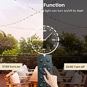 Yuusei Outdoor String Lights with Remote, 25Ft Dimmable LED Patio String Light with 12+1 Shatterproof G40 Bulbs, IP45 Waterproof Linkable Hanging Lights for Yard, Bistro, Porch,Cafe,2500K Warm White