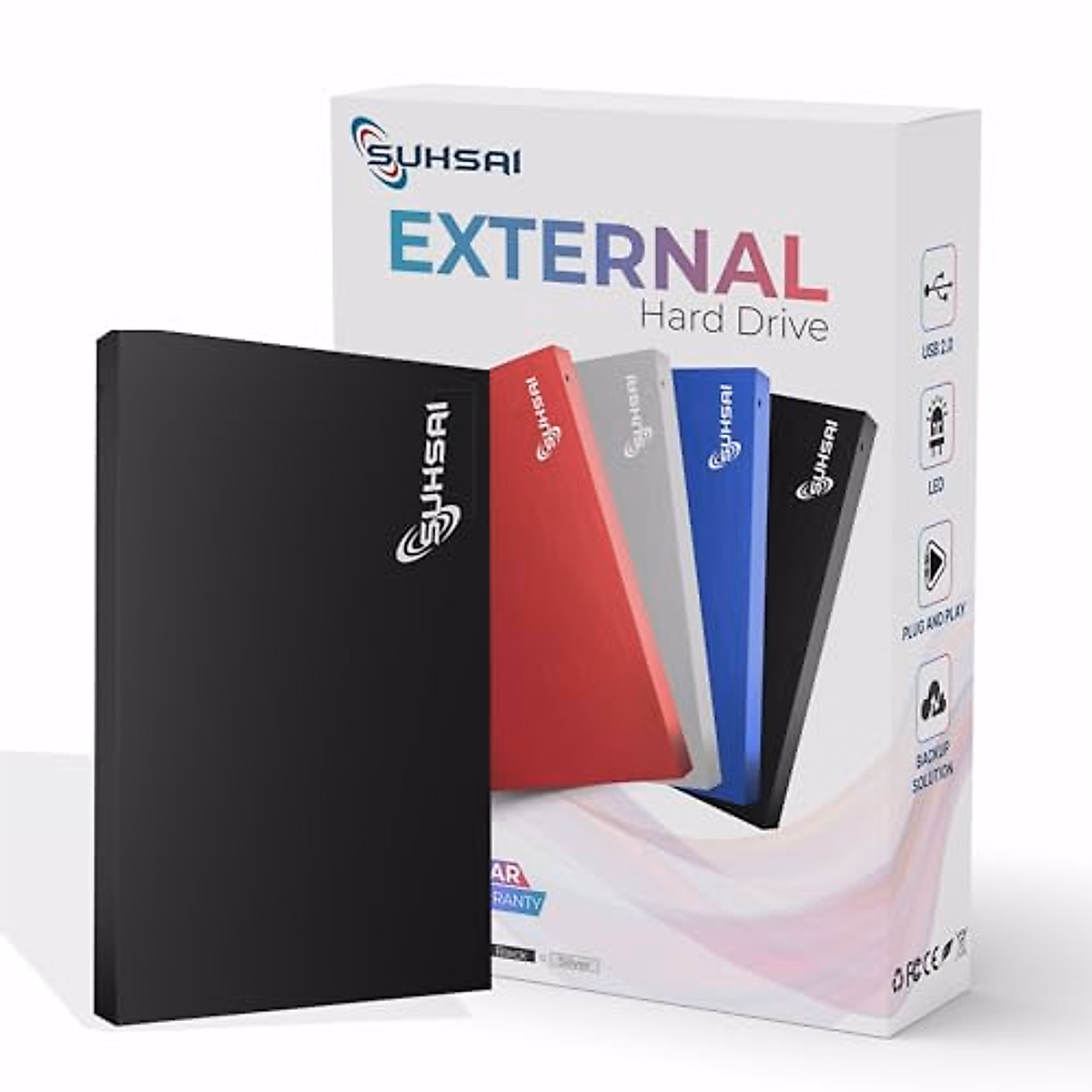 SUHSAI External Portable Hard Drive 500GB USB 2.0 HDD Storage and Backup Hard Disk Memory Expansion – Ultra Slim 2.5” Harddrive Compatible with PC, MAC, Laptop, Desktop Computer (Black)