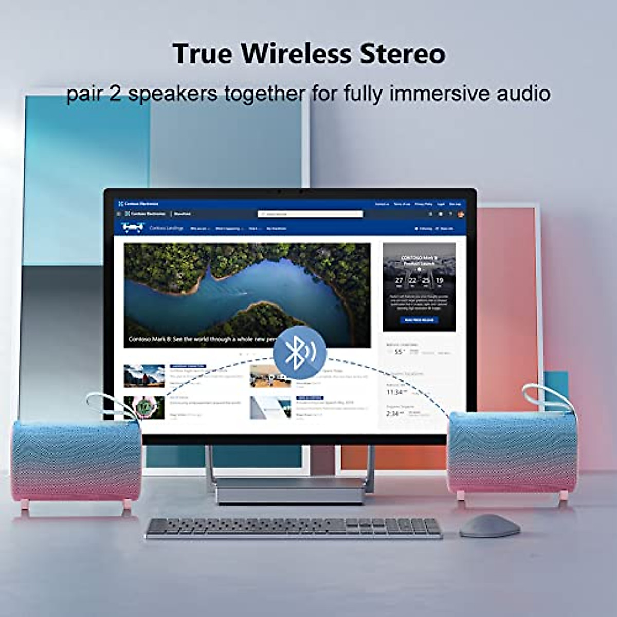 Portable Bluetooth Speaker, IPX5 Waterproof Wireless Speaker, Outdoor Speakers, Dual Pairing, Stereo Sound, Active Extra Bass, 49FT Bluetooth Range, 360Mins Playtime for Home,Party,Gifts(Blue&Pink)