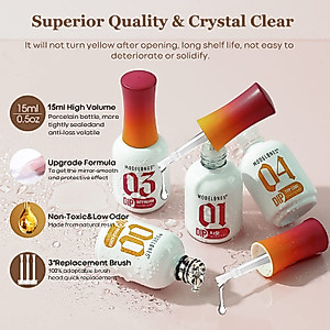 Modelones 4+4 Pcs Dip Powder Liquid Set, Dipping Powder System Set with Base Coat/Top Coat/Activator/Brush Saver/Manicure Tools for Nail Art DIY Salon