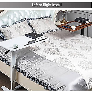 BeGyoku Overbed Table,Hospital Bed Table,Pneumatic Bed Tables Adjustable Over The Bed with Hidden Wheels&USB Port,Mobile Laptop Table Cart and Rolling Bedside Table with Tray Hospital Home Use-White