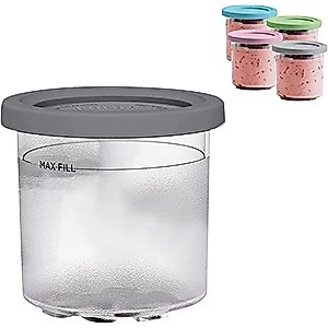 Ice Cream Pints Cups Reusable Ice Cream Pints Containers Kitchen Accessory with Lids for Ninja XSKPLID2CD, Compatible with NC299AMZ C300s Series to Ice Cream Mix Finished Products Storage (1PC Grey)