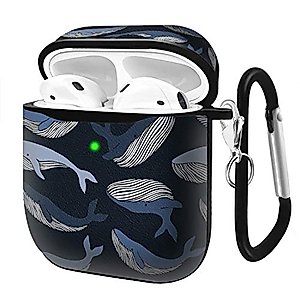 Slim Form Fitted Printing Pattern Cover Case with Carabiner Compatible with Airpods 1 and AirPods 2 / Ocean Whale Pattern