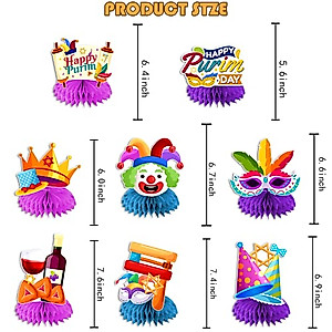 8 Pcs Purim Decorations Honeycomb Centerpieces, Happy Purim Table Decorations, Purim Party Decorations 3d Double Side Honeycomb Decorations for The jolly Jewish holiday Purim Day Party