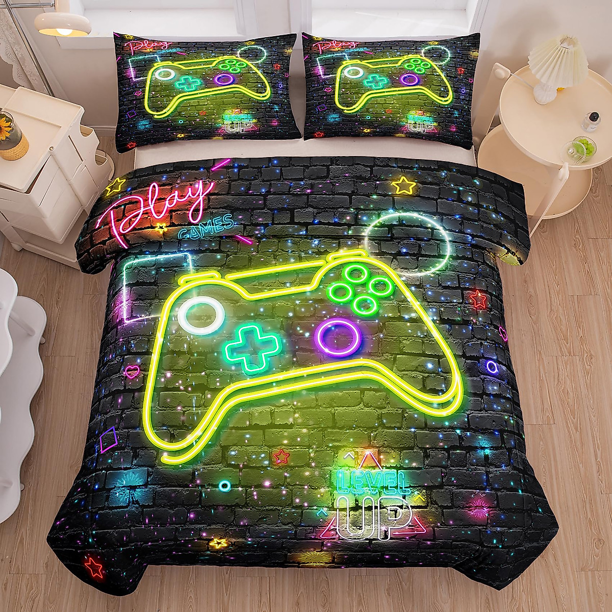 NINENINE Gamer Bedding Sets Twin Comforter Sets for Boys 5PCS,Twin Bedding Sets for Boys,Kids Comforter Sets Boys(1Comforter, 1Flat Sheet, 1Fitted Sheet, 2Pillowcases)