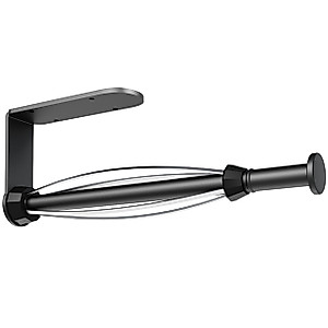 Fixwal Paper Towel Holder Under Cabinet, Single Hand Operable Wall Mount Paper Towel Holder with Damping Effect, Bend-Resistant, Self-Adhesive or Drill Mounting for Kitchen Bathroom, Black