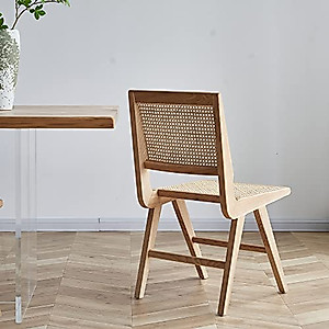 Way2Furn Rattan Chair Set of 2, Cane Dining Chair, No Installation Required, Mid Century Modern Chair for Living Room, Kitchen, Dining Room, Yard, Study Room, Teahouse, Hotel, B&B (Natural Color)