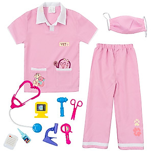lontakids Kids Animal Doctor Role Play Costume Veterinarian Pretend Play Dress Up Set with Medical Kit (6-8 Years, Pink)