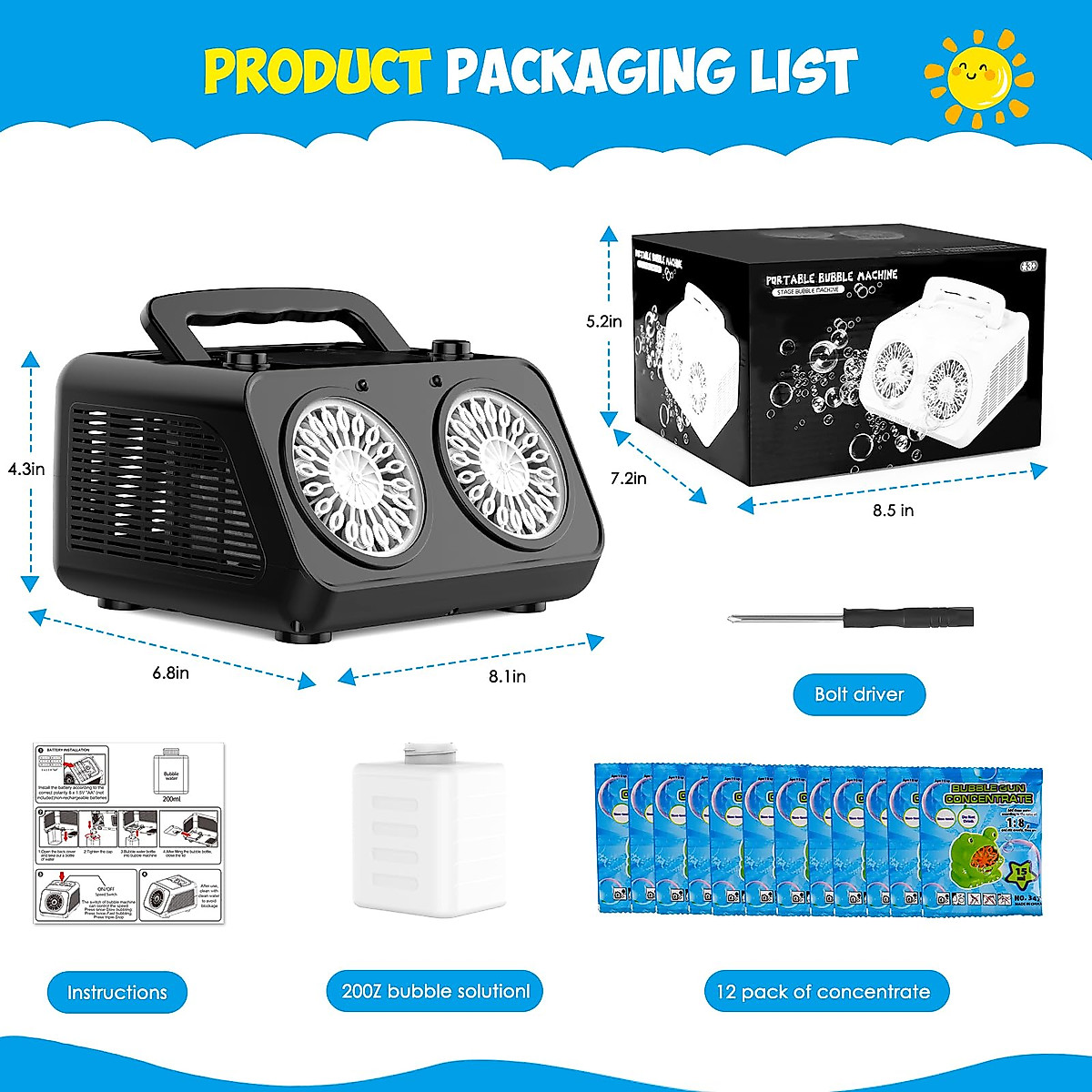 Bubble Machine, Automatic Bubble Blower with 2 Independent Bubble Motors, Bubble Maker for Kids with 30000+ Bubbles Per Minute, Outdoor Toys for Parties, Birthday, Wedding, Christmas