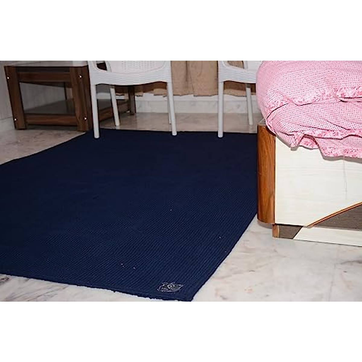 Hand Braided Bohemian Rectangle Blue Rug Cotton/Rugs for Bedroom/Bedside Rug/Recycled Cotton Rug/Organic Rug/Handmade Rug (10x11)