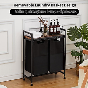 Laundry Hamper with Shelf, Laundry Basket 2 Section, Laundry Sorter, Cloest Storage and Organization, Clothes hamper with Table, for Bathroom, Bedroom, Restroom, Black