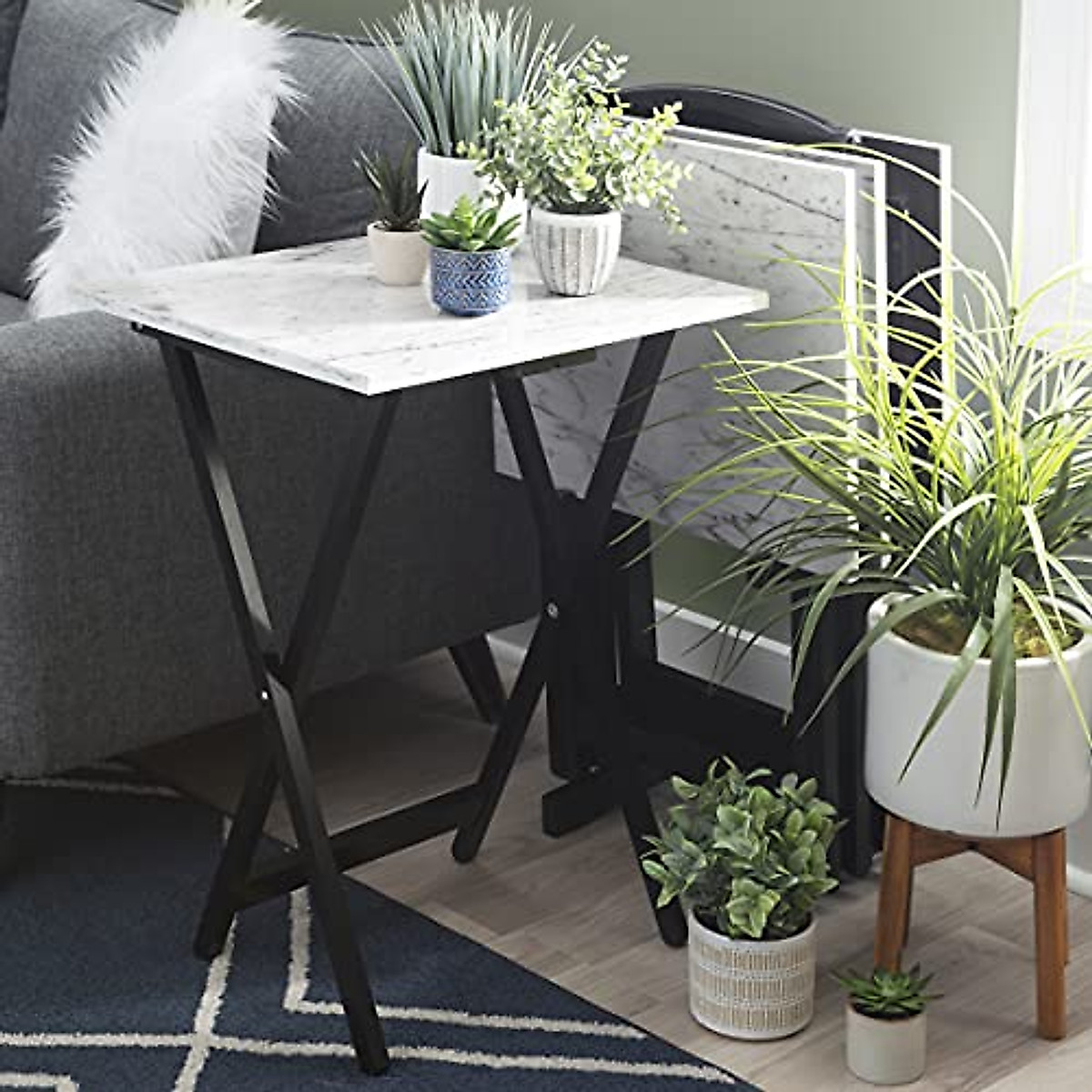 Linon Tray Table Set, 15.75"D x 18.9"W x 26.38"H, White