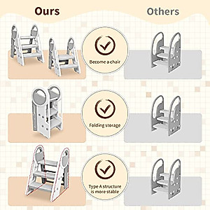 Sephyroth Kid Step Stools for Bathroom Sink,Adjustable 3 Step Stools with Handles to 2 Step Stool for Kids Toilet Potty Training,Kitchen Counter Plastic Toddler Step Stool Helper(White)