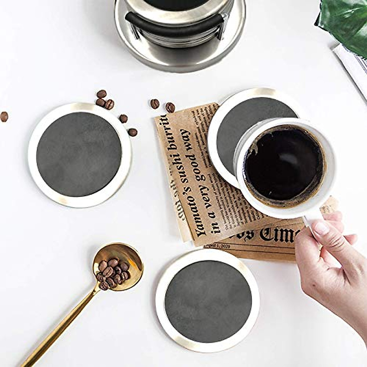 Coasters for Drinks Leather Coasters with Holder for Wooden Table Coaster with Silver Metal Ring for Drinks Absorbent House Warming Presents for Women Funny Farmhouse for Bar Table Set of 6