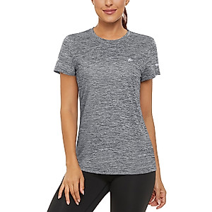 TACVASEN Women's Running Athletic T-Shirt Short Sleeve Lightweight Wicking Shirts Hiking Fitness Tops Light Grey M