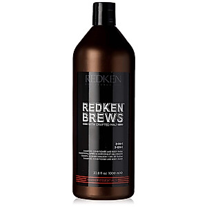 Redken Brews 3-In-1 Men's Shampoo, Conditioner, and Body Wash | Multi-Purpose Hair & Body Cleanser for Men | Moisturizes & Hydrates | All-In-One Soap for Everyday, Travel, and Gym