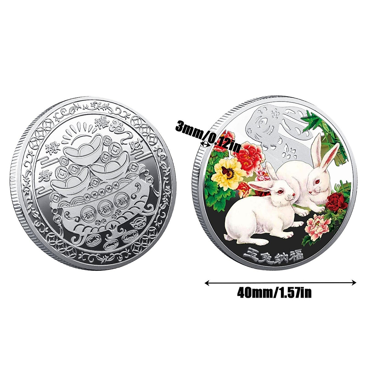 Chinese Zodiac Rabbit Commemorative, 2023 New Year of The Rabbit Uncirculated Coin, for Collectors, Collector Coin, Craft Decorations, Lucky Souvenir Gifts
