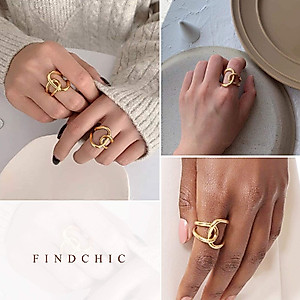 FindChic Gold Ring Braided Crossover Patterned Statement Rings for Women 18K Gold Plated Adjustable Open Rings Thumb Finger Rings