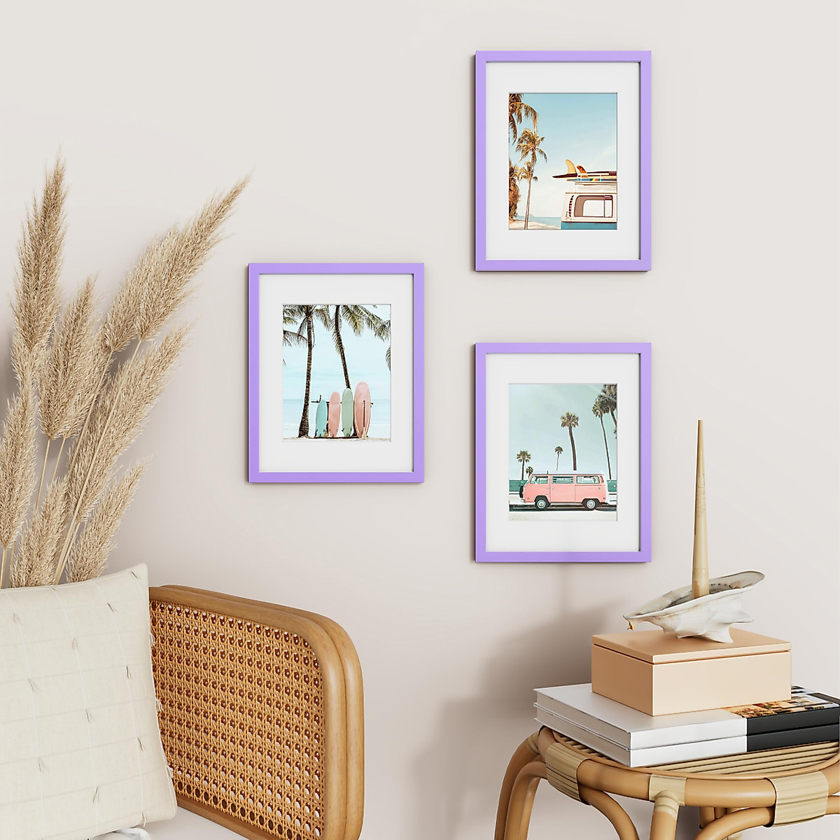 Vittanly Picture Frame, Engineered Wood, 11x14 inch, Purple, Single, with Shatter Resistant Plexiglass, Mat for 8x10 or 11x14 Photo, Wall & Tabletop Display