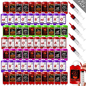 Garma 80 Packs Halloween Blood Bags for Drinks, 8 Design IV Bag Reusable Drink Pouches Containers Jello Shot Syringes and Clips Pouch Prop for Vampire Zombie Hospital Theme Party Supplies