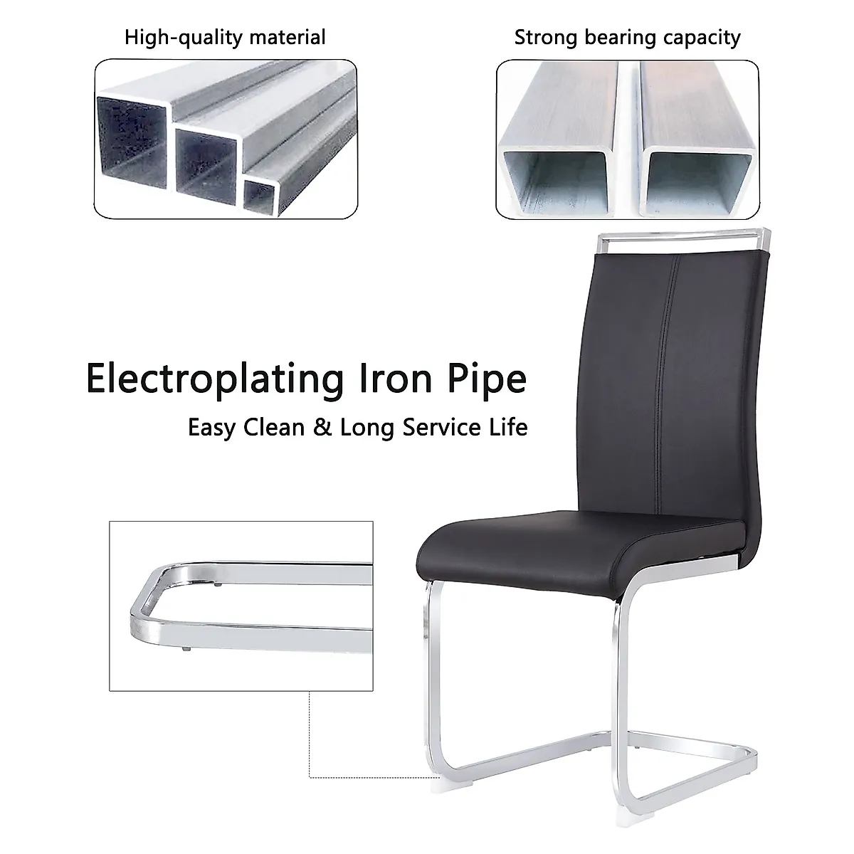 MEMUY Dining Chairs Set of 2，Morden High Back Side Dining Room Chairs, Kitchen Chairs with Faux Leather Padded Seat, Chairs for Dining Room,Kitchen, Living Room Black