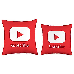 Gifts For Content Creators Red Subscribe Video Blogger Play Button Throw Pillow, 16x16, Multicolor