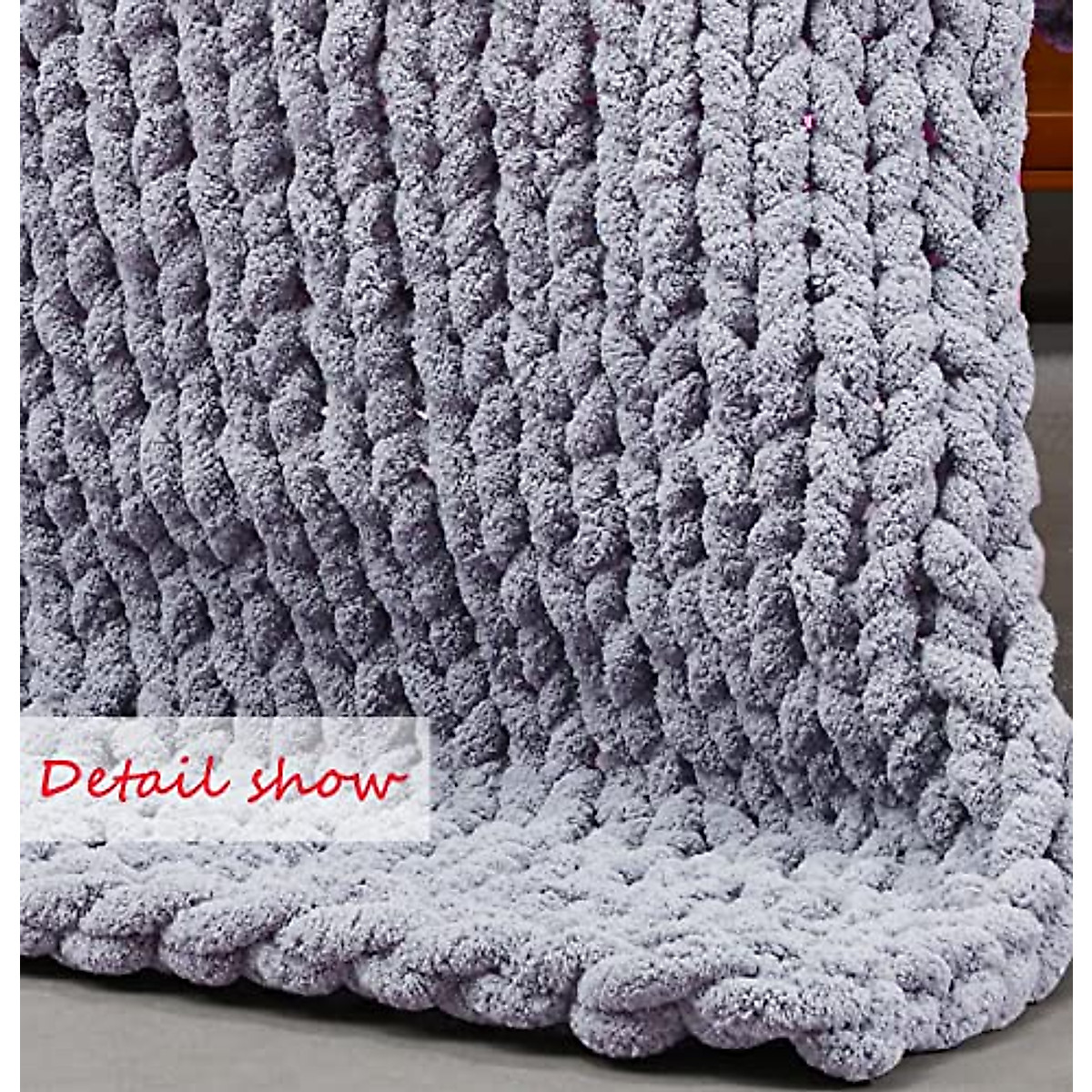 Tocozy Chunky Knit Blanket Soft Cozy Chenille Throw Handmade Cable Knit Blanket for Bed Sofa Home Decor Light Gray 60x80 Inch
