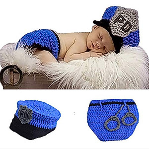 SUNBABY Newborn Baby Handmade Crochet Knitting Costume Infant Photo Photography Prop Hats Pants Suit (Policeman Suit) Medium Size