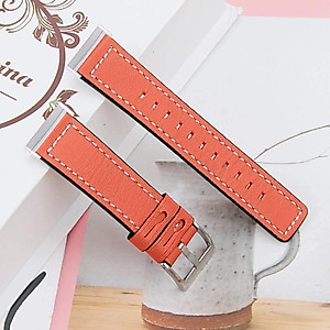 Jennyfly Women Leather Band for Fitbit Versa/Versa 2/Versa Lite, Slim Leather Band Replacement Strap Wristband Adjustable 5.5-7.8 inch for Women Men - Orange