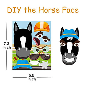 Horse Race 36Pcs Make a Horse Stickers for Kids, Make-a-Face Sticker Derby Party Supplies DIY Horse Face Fun Match Sticker Craft Game Race Horse Game Kids Baby Shower Game Birthday Party Gift