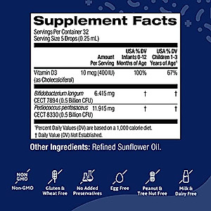 Biostime Baby Vitamin D Drops for Infants, Newborns, Toddlers | Colic Calm Probiotic | Helps Reduce Crying Time | Baby Vitamin D for Strong Bones - 1 Billion CFU Probiotic - 400 IU (10MG) - 32 SVGs