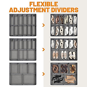 Dntorx 2 Pack Under Bed Shoe Storage Organizer with Adjustable Dividers Can be Assembled at Will Sturdy Underbed Shoe Storage Box Bins Clear Cover Up To 24 Pairs of Shoes