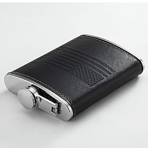 YWQ Stainless Steel American Flag Flask, Soft Touch Cover Liquor Flasks 8oz | Leak Proof Black PU Leather Heavy Duty Hip Set, Includes Funnel