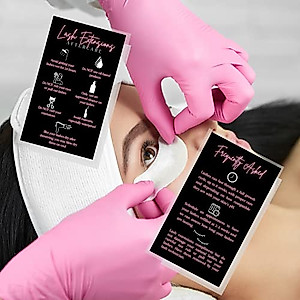 Lash Extension Aftercare Cards | 50 Pack | Eyelash Extension Supplies | 2x3.5" inches Business Card Size | Black with Neon Pink Color Design