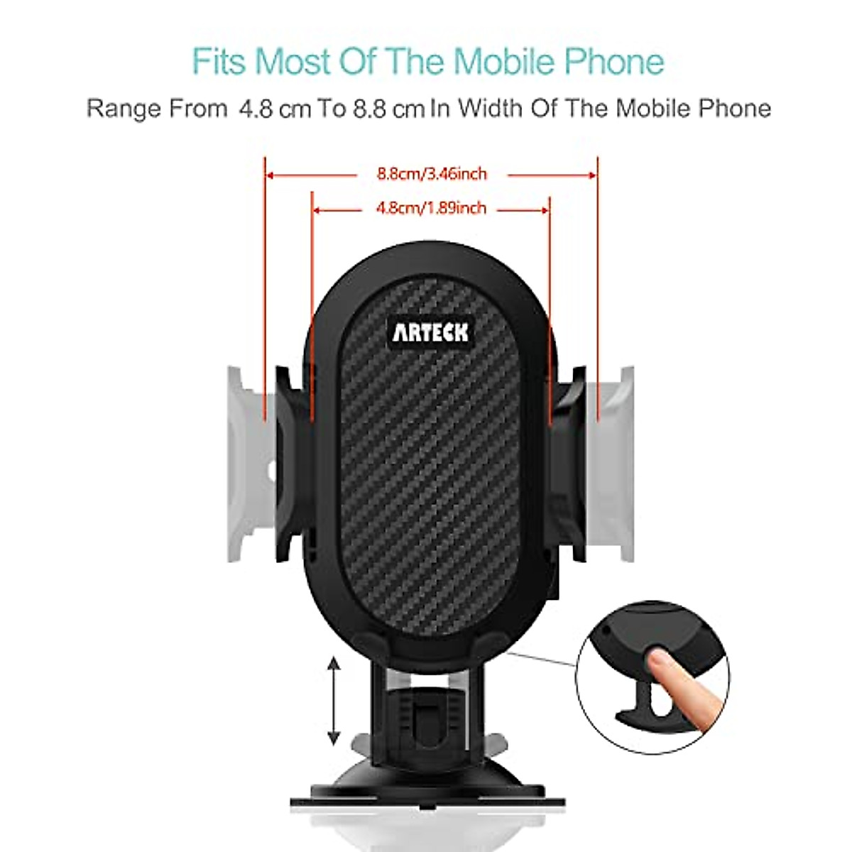 Arteck Car Mount, Universal Mobile Phone Car Mount Holder 360° Rotation for Auto Windshield and Dash, for Cell Phones Apple iPhone 14, 14 Pro, 13, 13 Pro, 13 Mini, 12, 11, SE, Android Cellphone, GPS