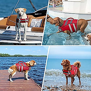 Kuoser Dog Life Jacket with Reflective Stripes, Adjustable High Visibility Dog Life Vest Ripstop Dog Lifesaver Pet Life Preserver with High Flotation Swimsuit for Small Medium and Large Dogs