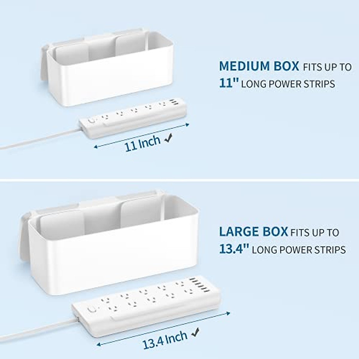 2 Pack Cable Management Box - Large and Medium Desk Cord Organizer Box Cord Hider, Cable Box Wire Organizer, Cover for USB Hub, TV Wires, Power Strips, Safe ABS Material-Baby&Pets Proof Lock-White