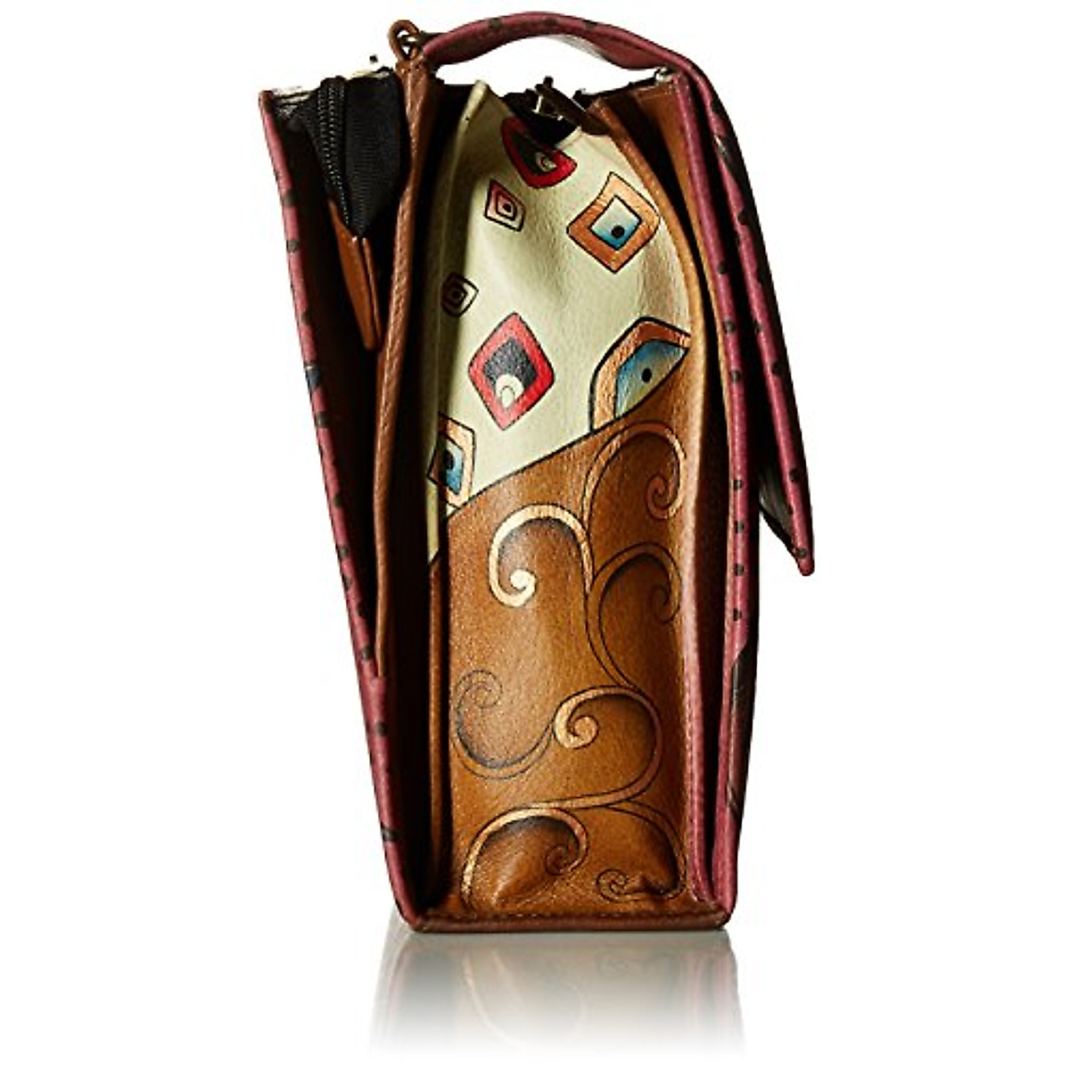 Anna by Anuschka womens Anna Anuschka Painted Leather Women's Flap Crossbody Organizer cross body handbags, Teal Blue-tribal Potpourri, One Size US