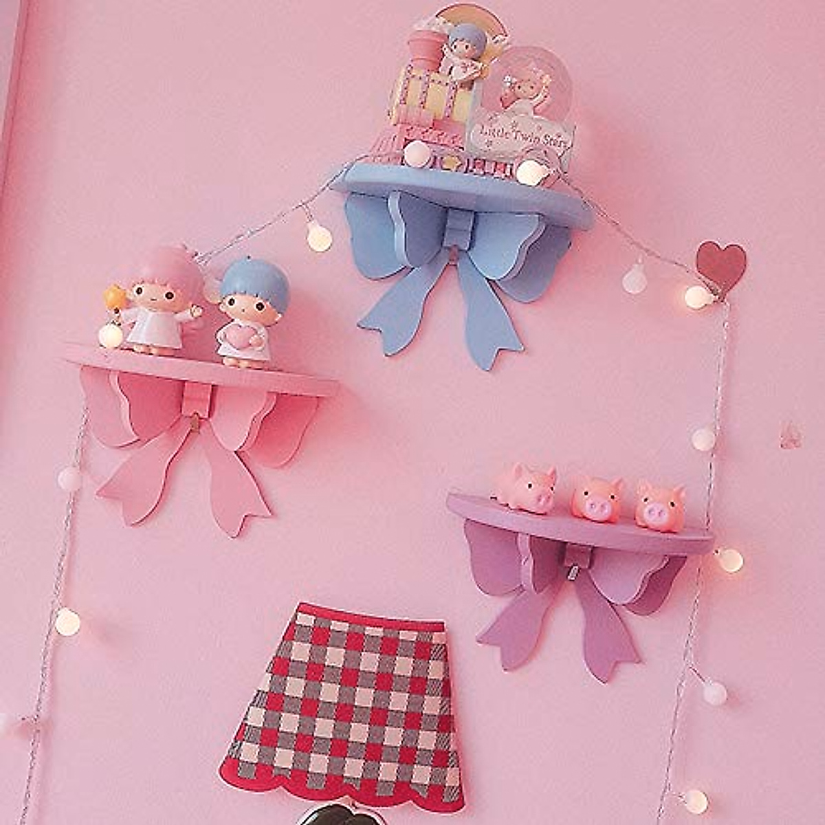 MHBY Decorative Wall Shelf. Lovely Pink Bowknot Bedroom Shelf Wall-Mounted Cosmetic Wooden Storage Rack Girl Heart Room Decorative Wall Shelf | Bathroom Shelf.
