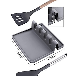 Silicone Spoon Rest with Drip Pad for Stove Top(2PCS), Large Utensil Rest for Multiple Utensils, Heat-Resistant & Dishwasher Safe Kitchen Utensil Holder for Spatula, Ladle, Kitchen Gadgets (Grey)