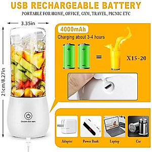 Portable Blender,USB Rechargeable Smoothie Blender,Personal Blender for Shakes and Smoothies with 6 Sharp Blades,16OZ Travel Cup and Lid,One Touch Auto-cleaning Waterproof Blender for Kitchen, Office